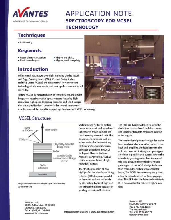 Spectroscopy Applications in the Development of VCSEL Technology - Avantes