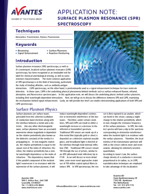 Surface Plasmon Resonance (SPR) Spectroscopy for Signal Enhancement ...